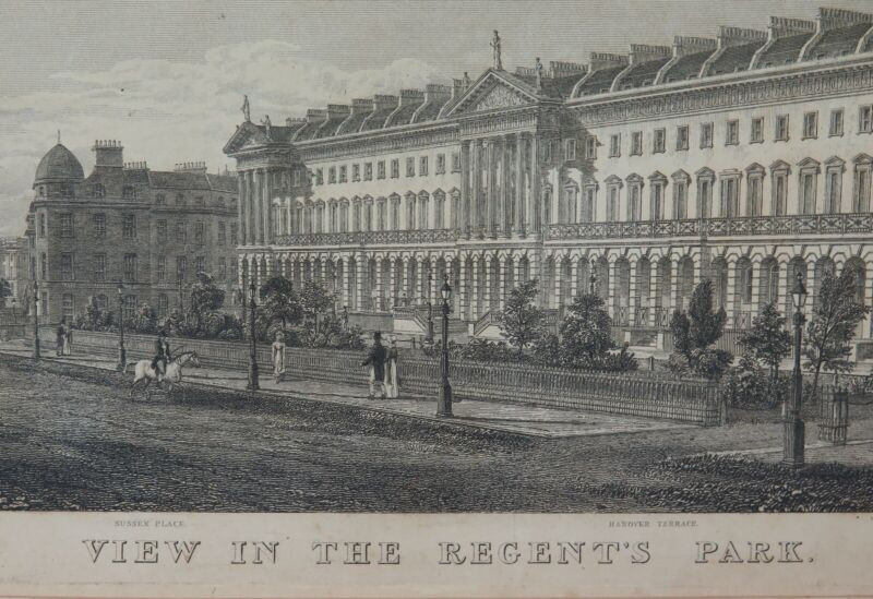 1830 Large Engraving “View in The Regents Park" - Harrington & Co.