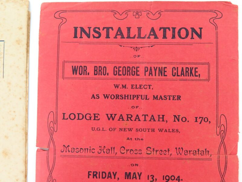 1899 & 1904 NSW Masonic Installation Ceremony Pamphlets. Same Person. G ...