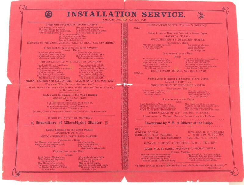 1899 & 1904 NSW Masonic Installation Ceremony Pamphlets. Same Person. G ...