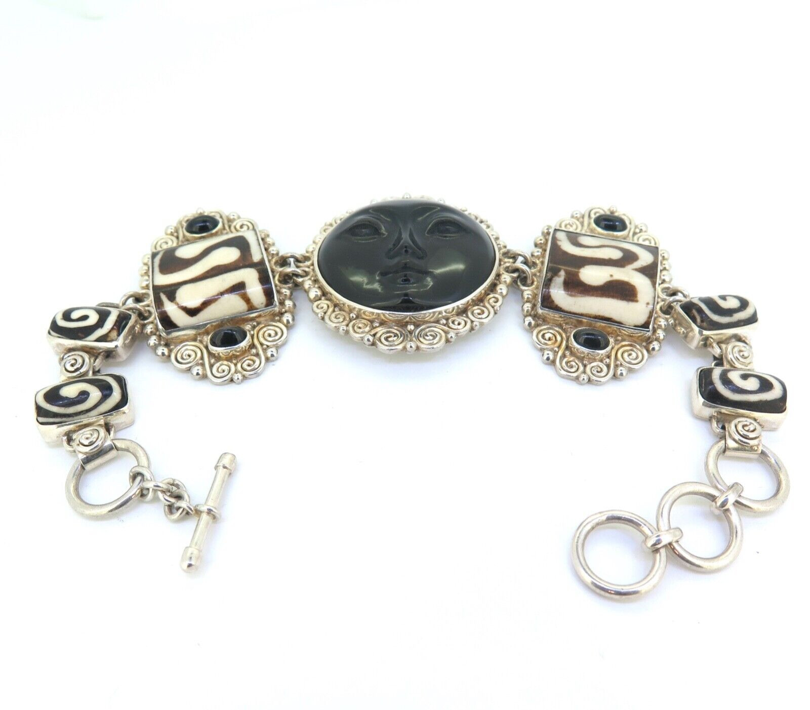 Vintage Sajen Sterling Silver Rainbow Obsidian Moon Face Bracelet 88.3g ...