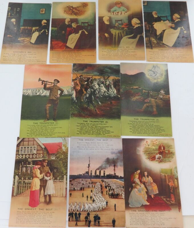 10 x WW1 Related Bamforth & Co Colour Postcards. 9 are Unused ...