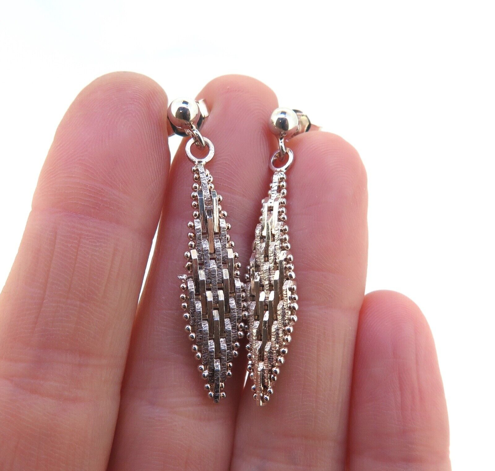 Stylish Sterling Silver Chevron Design Diamond Shape Dangly Earrings 4 ...