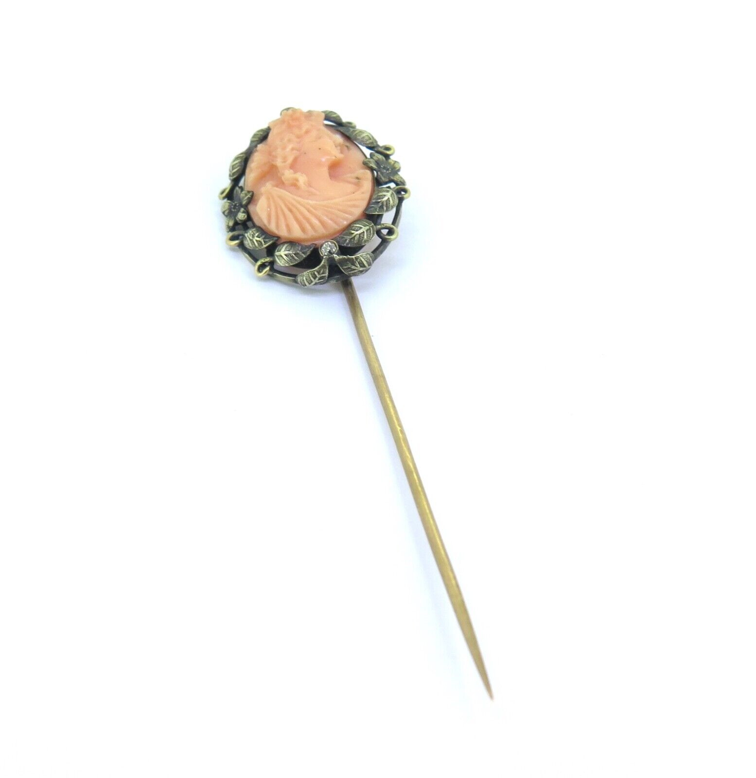 Magnificent Vintage 10ct Yellow Gold Salmon Pink Coral Cameo Stick Pin ...