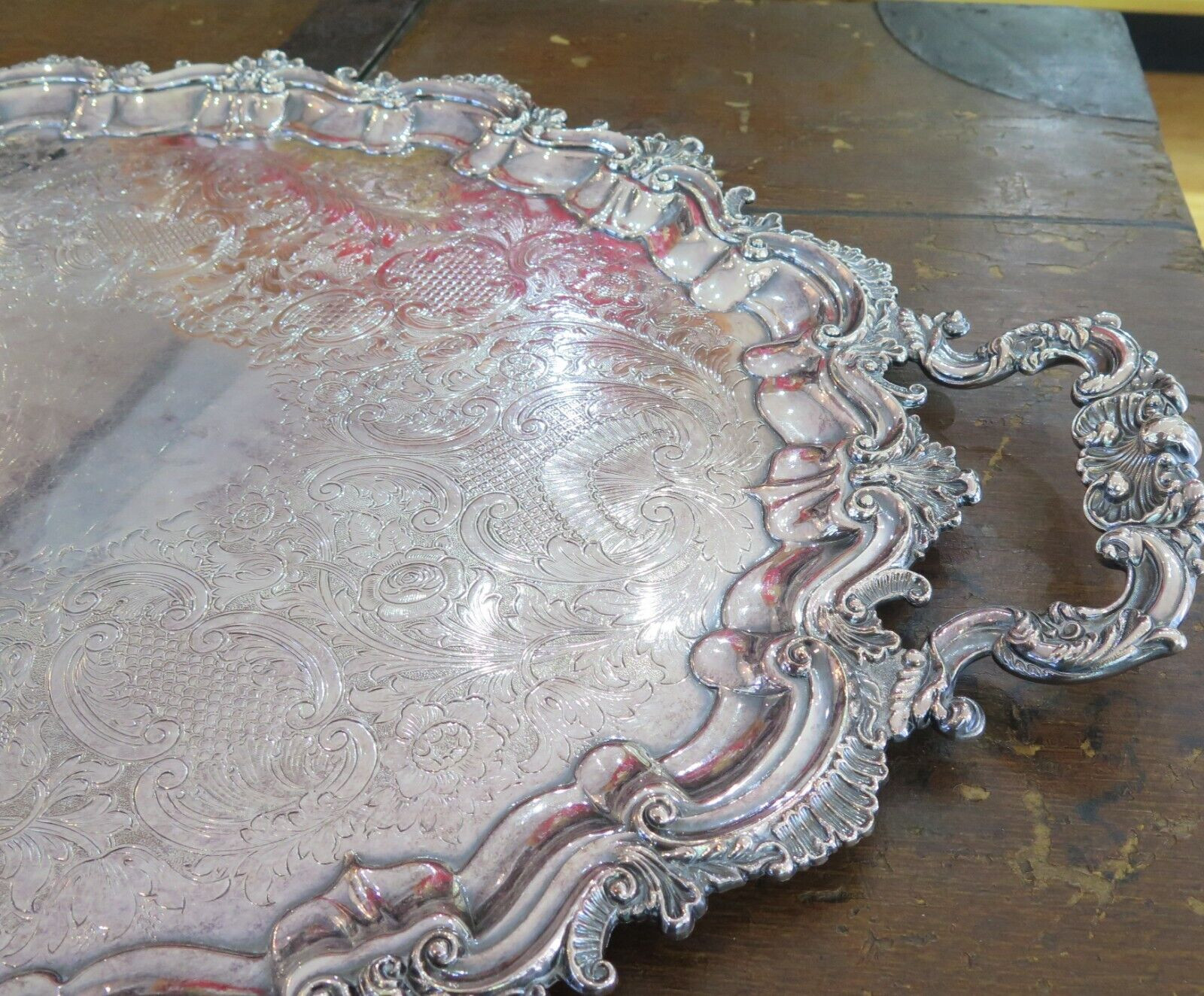 Impressive Nicely Etched Antique English Silverplate Serving Tray, 72cm ...