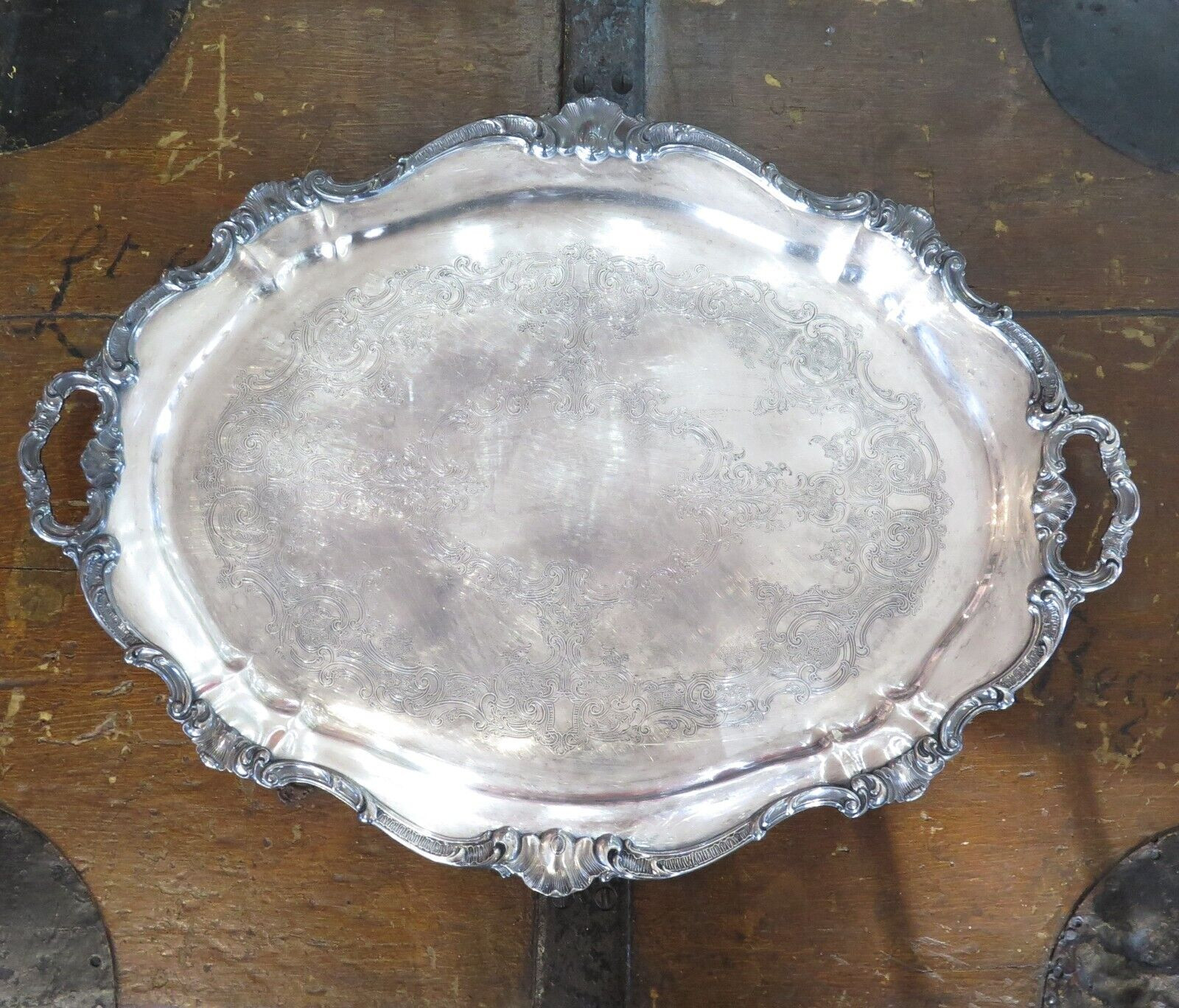 Large Nicely Engraved Gorham, USA Silverplate Serving Tray, 66cm wide ...