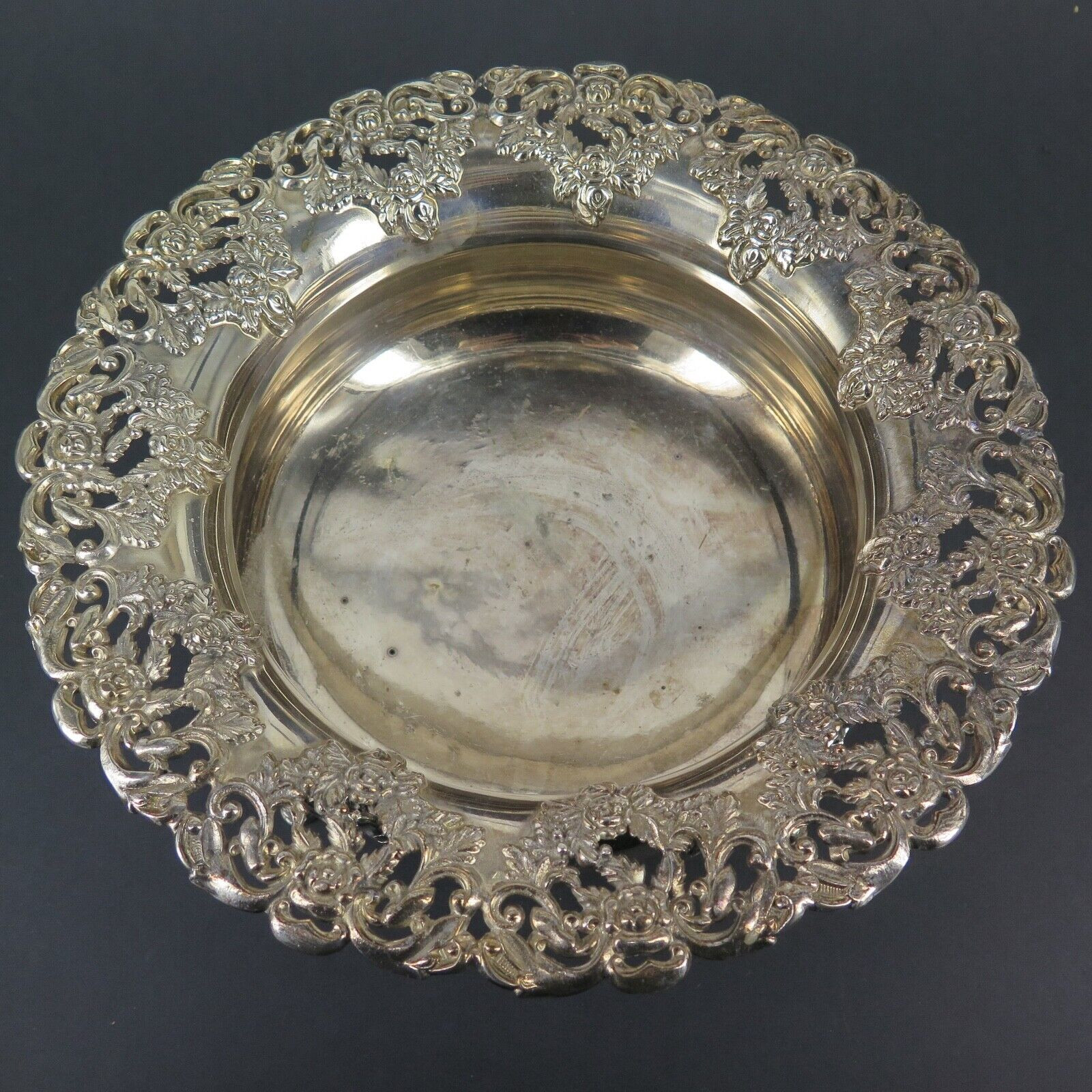 Large Vintage Meriden Quadruple Silverplate Bowl On Raised Feet ...