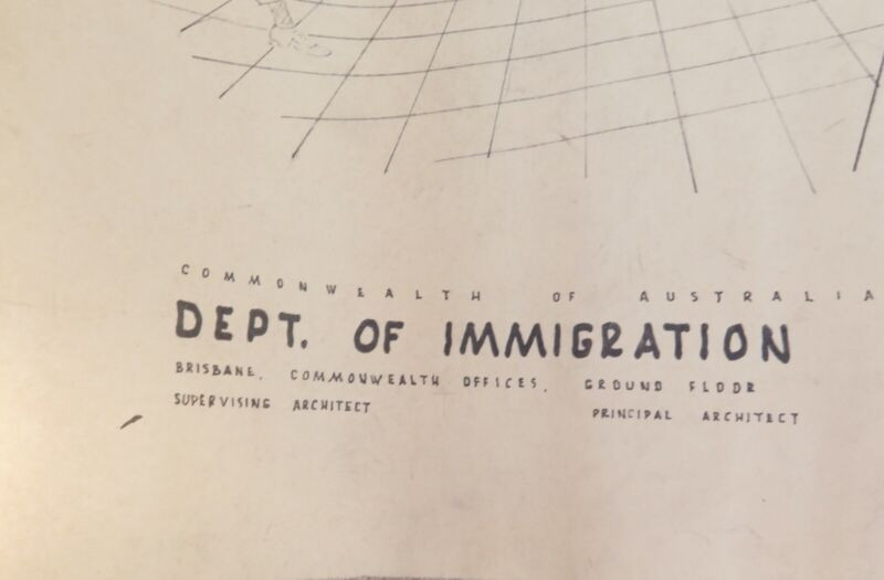 RARE 1958 Large Architect Concept Drawing / Reception Dept Immigration ...
