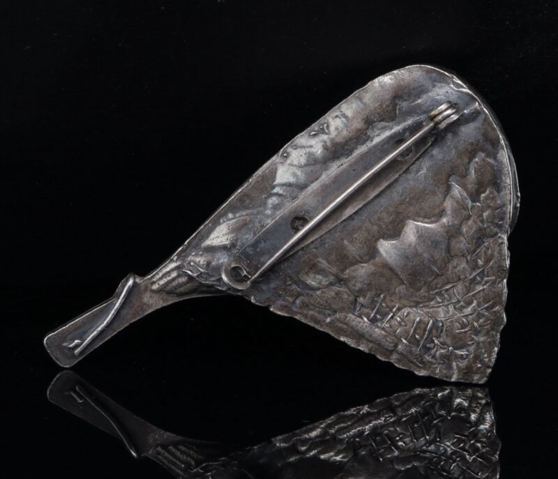 Vintage Pewter Salmon in the Net Fishing Clip / Brooch - Harrington & Co.