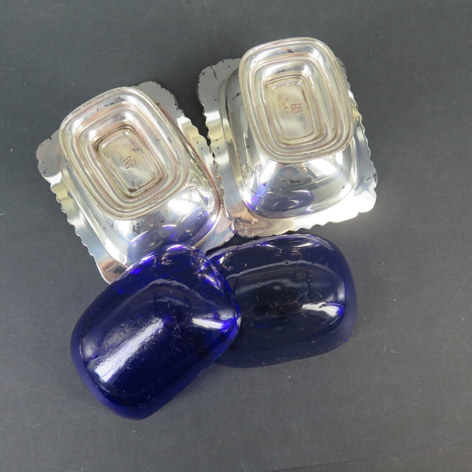 Pair of Vintage Silverplate & Cobalt Blue Glass Lined Cellars ...