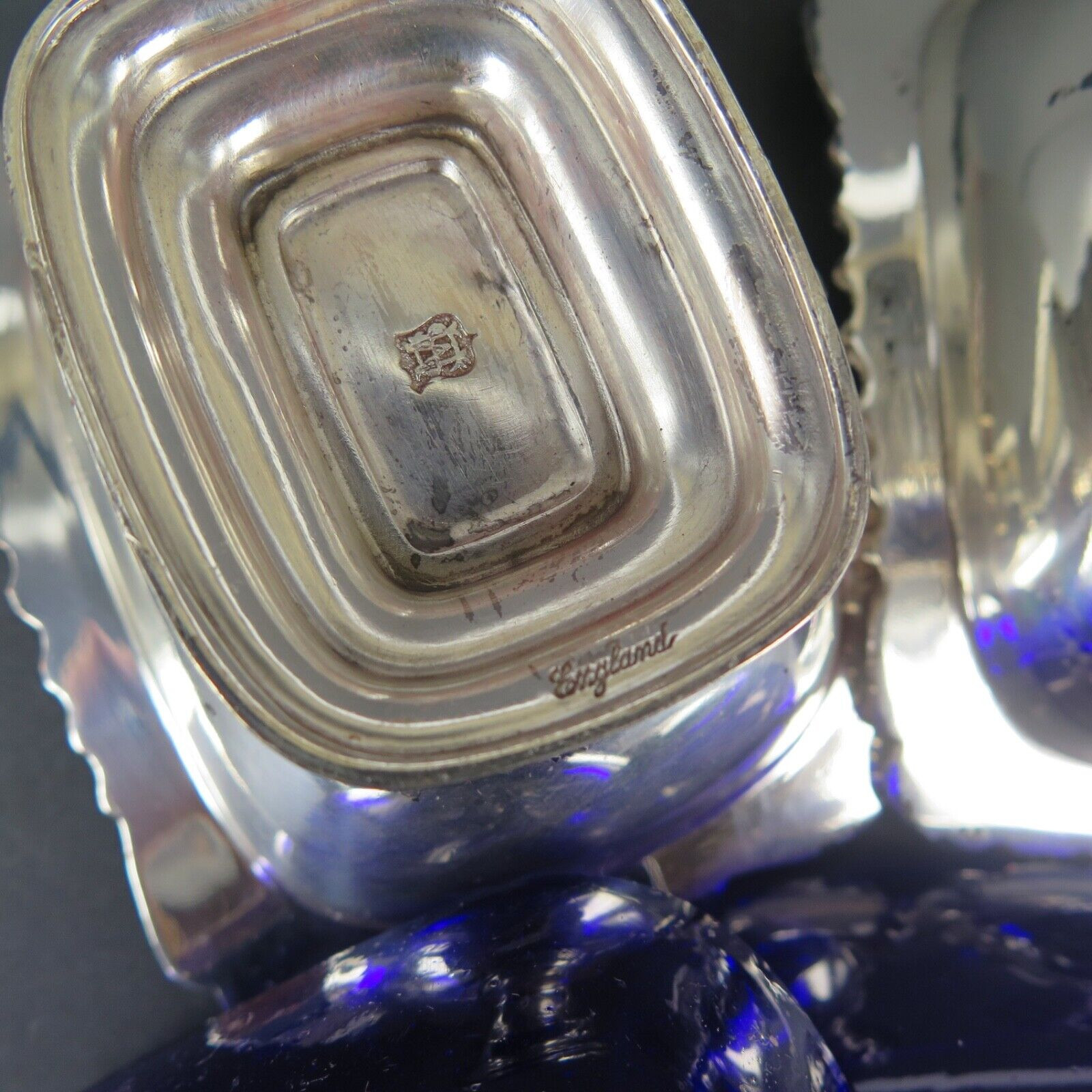 Pair of Vintage Silverplate & Cobalt Blue Glass Lined Cellars ...