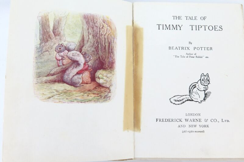 RARE 1911 Copyright “The Tale of Timmy Tiptoes” by Beatrix Potter. F ...
