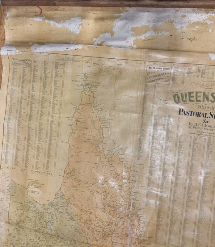 RARE Early 1900s HUGE 2m x 1.4m QLD Pastoral Stations Wall Hanging Map ...