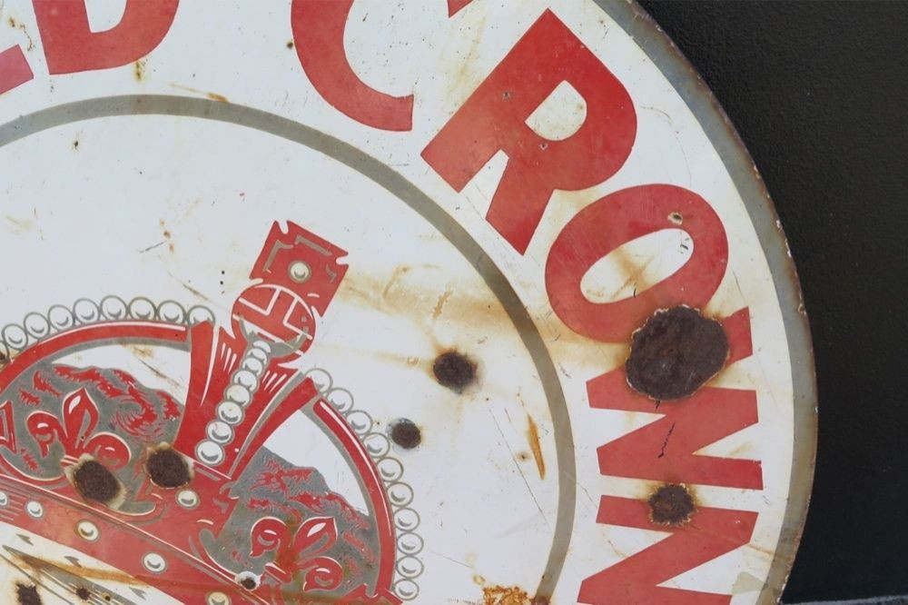 RARE VINTAGE RED CROWN USA GASOLINE VERY LARGE 106CMS ENAMEL ...