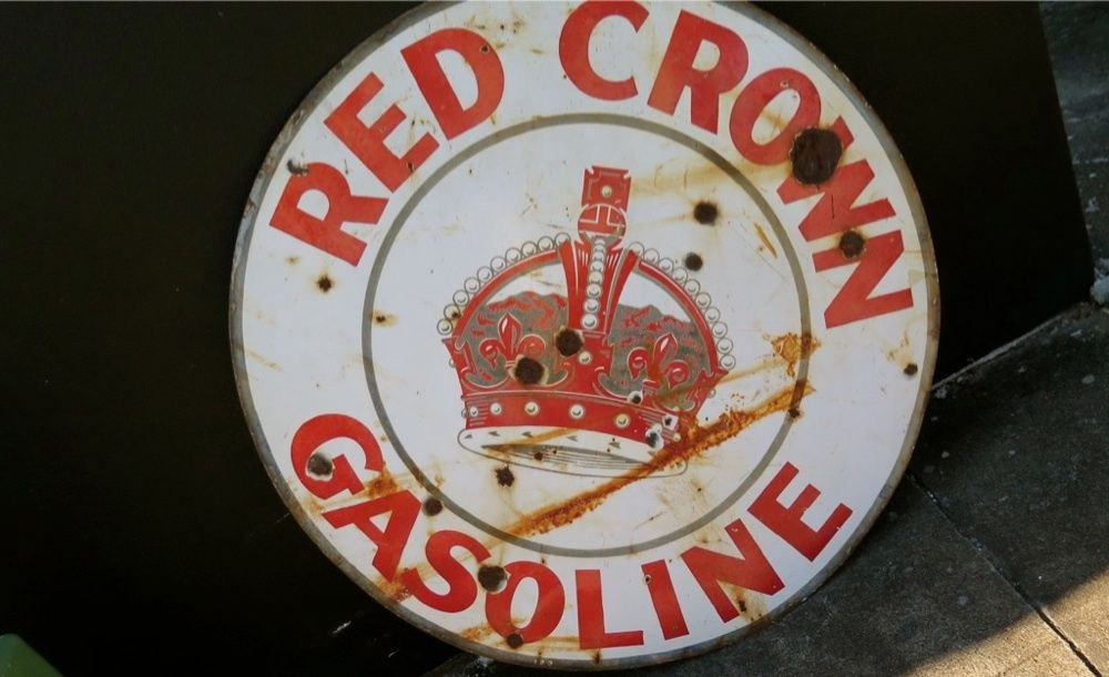 RARE VINTAGE RED CROWN USA GASOLINE VERY LARGE 106CMS ENAMEL ...