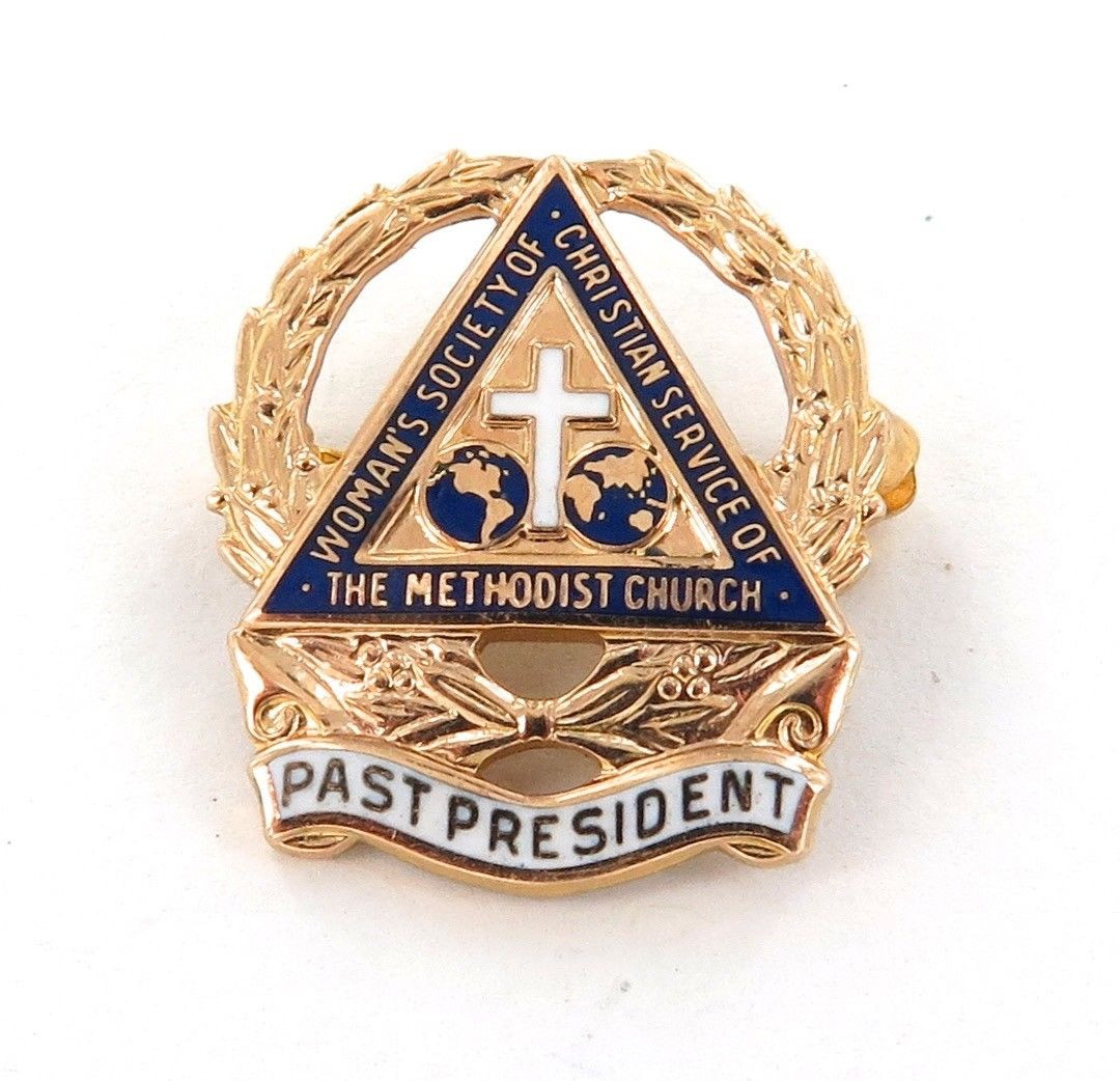 10K GOLD & ENAMEL METHODIST CHURCH PAST PRESIDENT PIN.