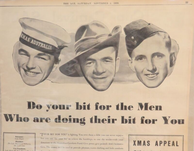 RARE 100% Genuine WW2 04/11/1939 Huge Australian Advert Australian ...