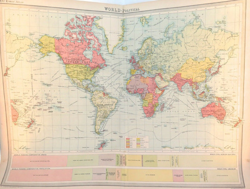 1922 SUPERB SCARCE LARGE MAP of “WORLD - POLITICAL". VERY NICE!