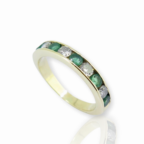 Vintage 0.40ct H Si Diamond & Emerald Set 14ct Gold Ring Size O Val ...