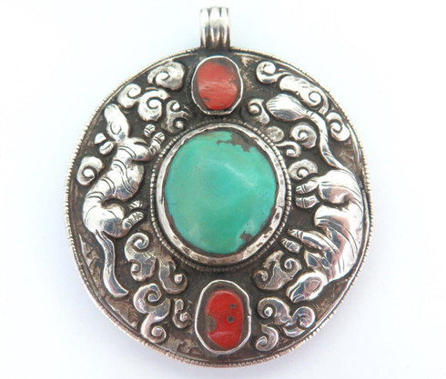 Handmade Repoussé Sterling Silver Tibetan/Nepalese Turquoise & Coral ...