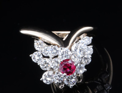 A Vintage Ruby & 1.40ct Diamond Set 14ct Gold Cluster Ring Size T1/2 Val $8170 - Harrington & Co.