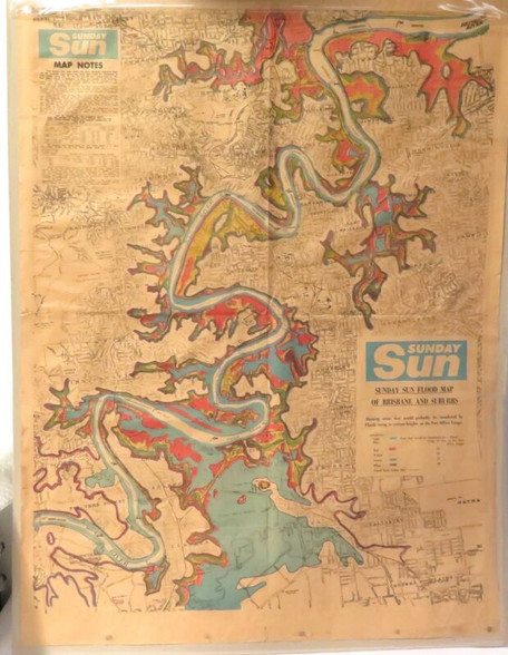 1974 Brisbane Floods. Very Large Sunday Sun Liftout Detailed Colour Map ...