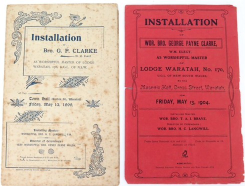 1899 & 1904 NSW Masonic Installation Ceremony Pamphlets. Same Person. G ...
