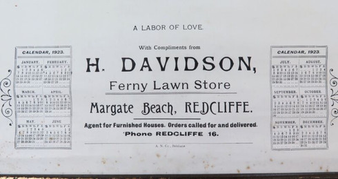 100 Year Old 1923 Calendar From Margate Beach, Redcliffe Peninsular. H ...