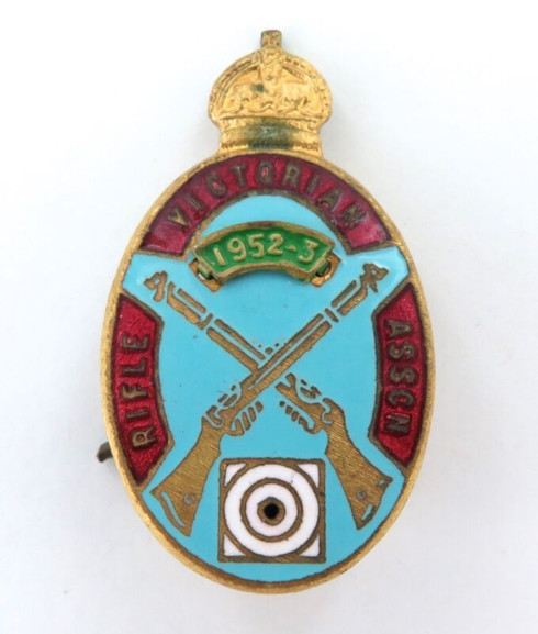 Rare 1952-53 Victorian Rifle Association Enamel Badge. - Harrington & Co.