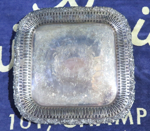 Vintage Square Silverplate Serving Tray With Pierced Border Design ...
