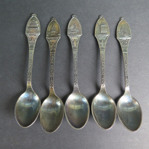 5 x San Francisco, USA Collectors Silverplate Teaspoons - Harrington & Co.