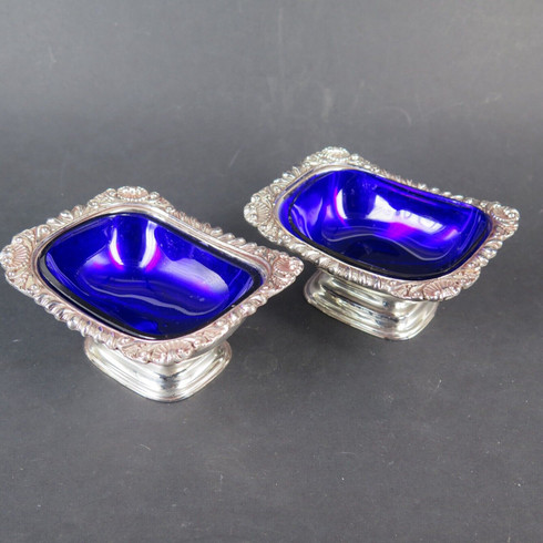 Pair of Vintage Silverplate & Cobalt Blue Glass Lined Cellars ...