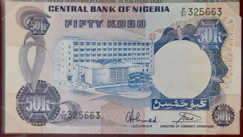 Banknotes of All Nations UNC Nigeria 50 Kobo + Backing Card ...