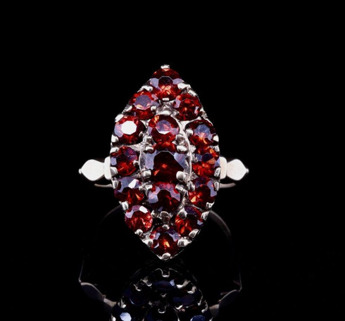 Vintage Garnet 10k Yellow Gold Marquise Shape Cluster Ring Size P Val ...