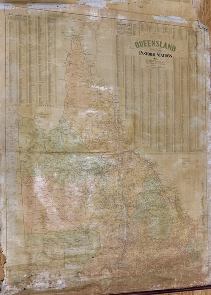 RARE Early 1900s HUGE 2m x 1.4m QLD Pastoral Stations Wall Hanging Map ...