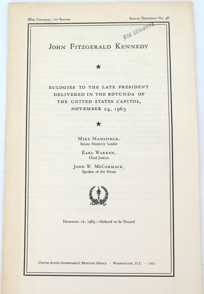 November 24, 1963 RARE JFK Eulogies Official US Government Pamphlet ...