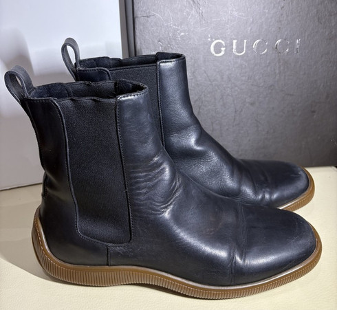 Vintage 2000s Gucci Chelsea Boots Black Leather Rubber Sole US6.5 EU37 ...