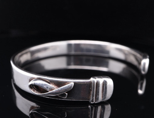 Sterling Silver 'UNTIL THERES A CURE' Cuff Bracelet For Breast Cancer ...