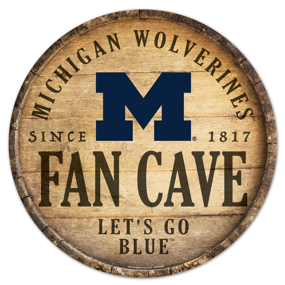Michigan Wolverines Sign Wood 14 Inch Round Barrel Top Design - Caseys ...