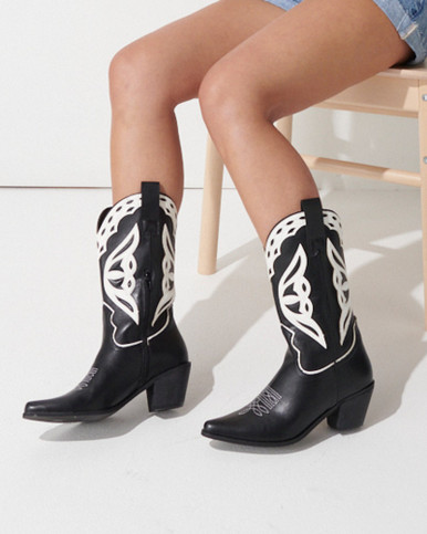 Chicago Cowboy Boot Black/White - The DOM