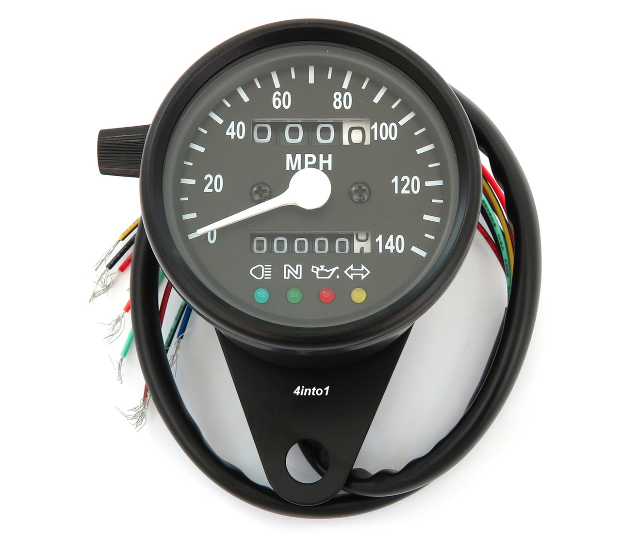 Mini Speedometer w/ Indicator Lights & Trip Meter - 2240:60 - Black - MPH