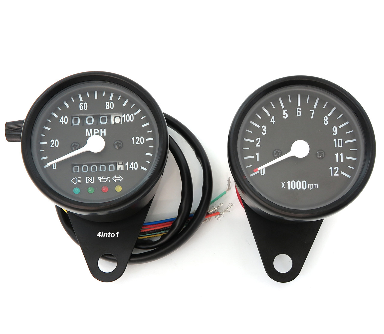 Mini Speedometer w/ Indicator Lights & Trip Meter - 2240:60 - Black - MPH