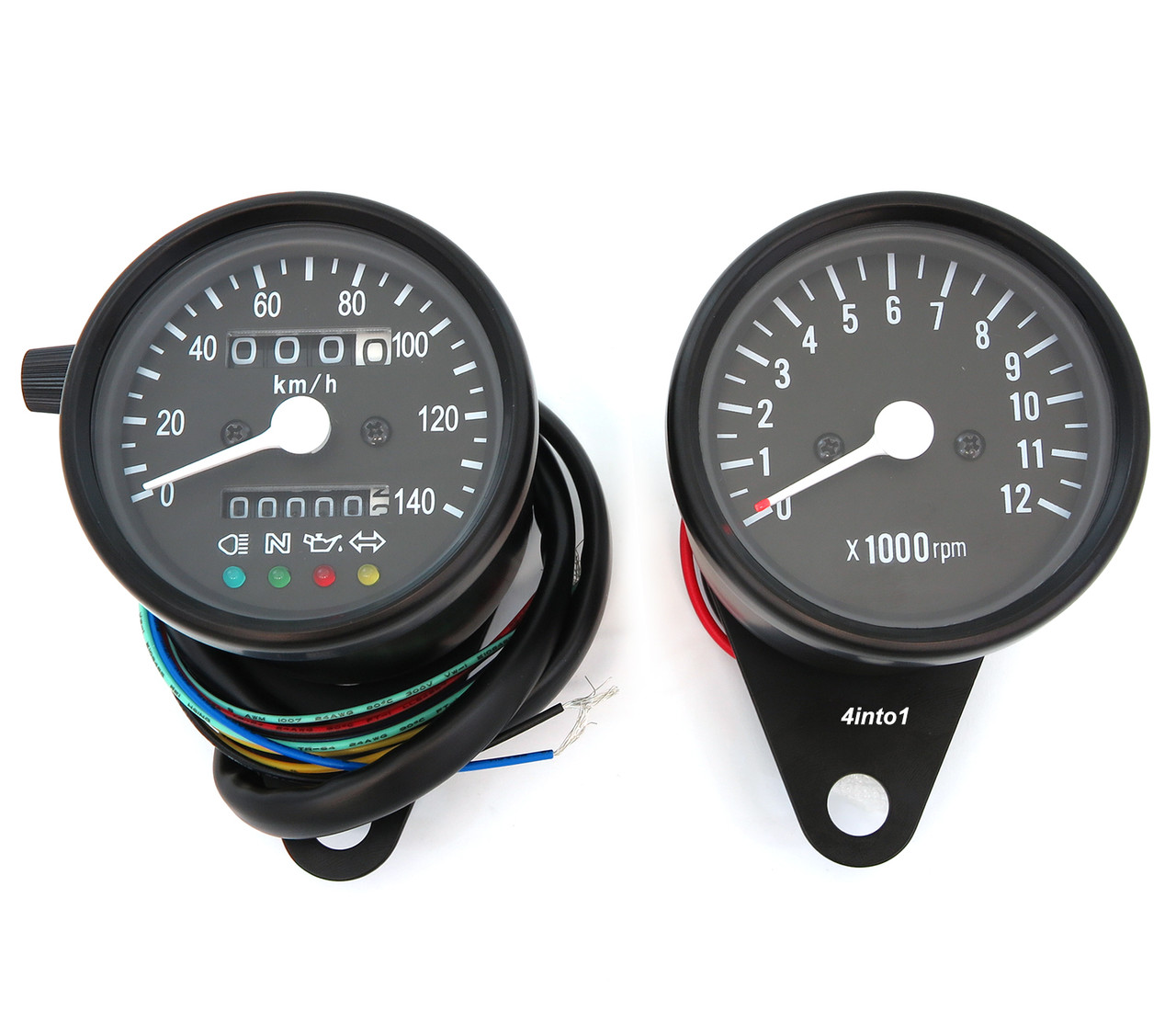 KMH Mini Speedometer w/ Indicator Lights 1400:60 & Tachometer 1:7 - Black