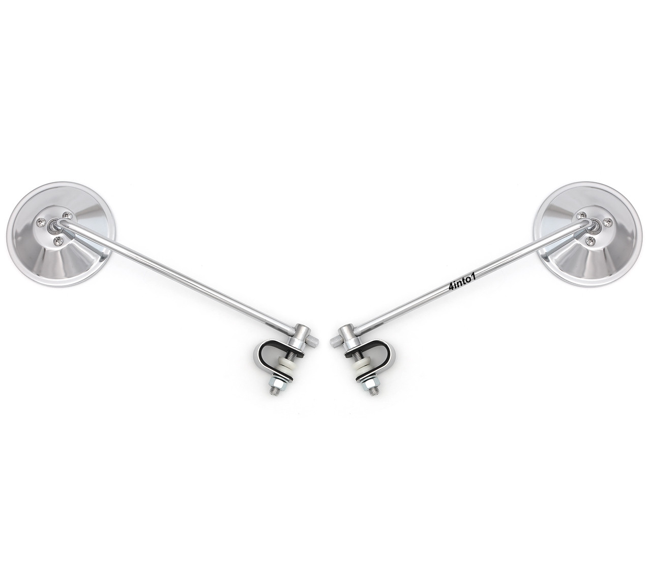 4" Chrome Clamp-On Mirror Set - Extra Long Stem