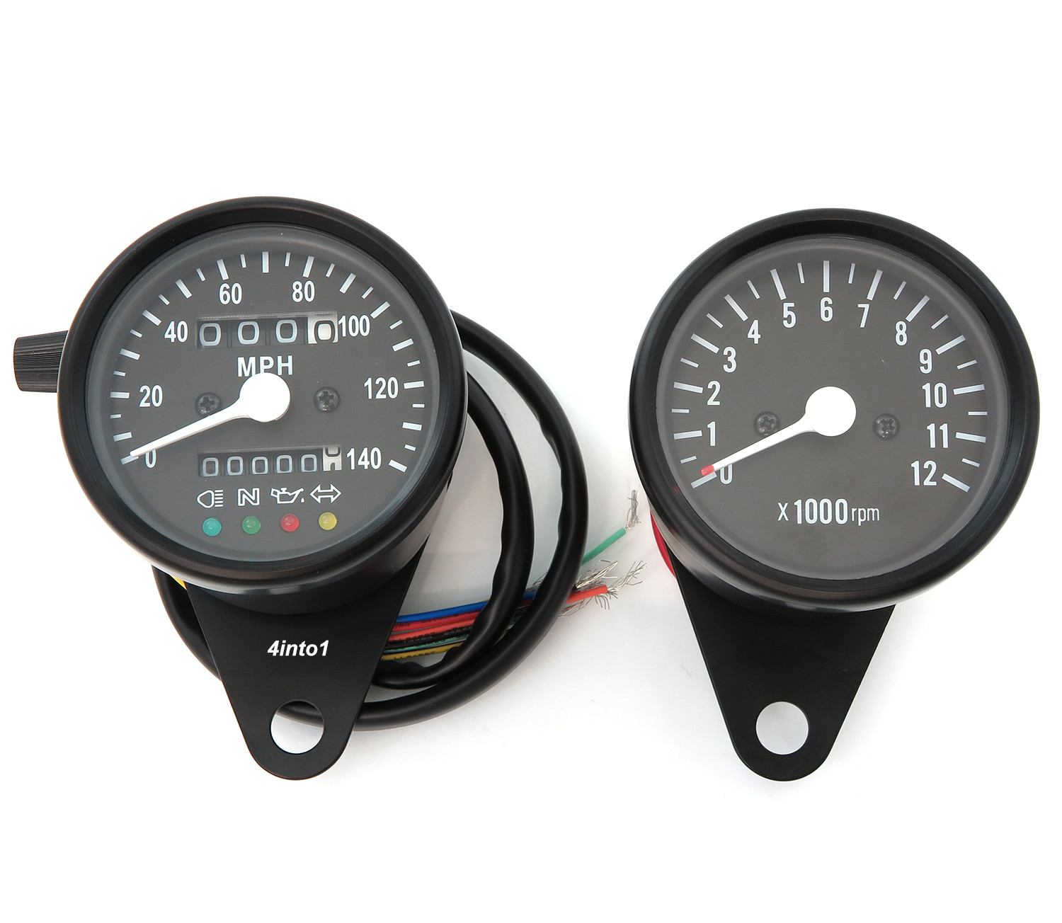 Mini Speedometer w/ Indicator Lights & Trip Meter - 2240:60 - Black - MPH
