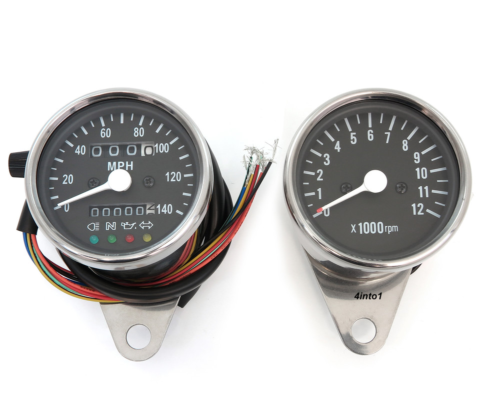Mini Speedometer w/ Indicator Lights & Trip Meter - 2240:60 - Black - MPH