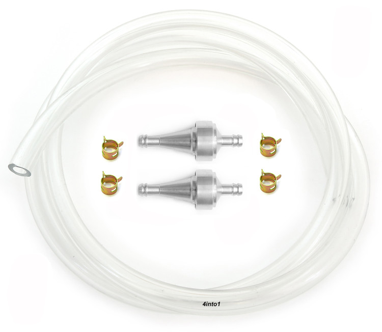 SP1 1/4" 6mm Clear Fuel Line Kit w/ 2 Titanium Aluminum Fuel Filter & Clips