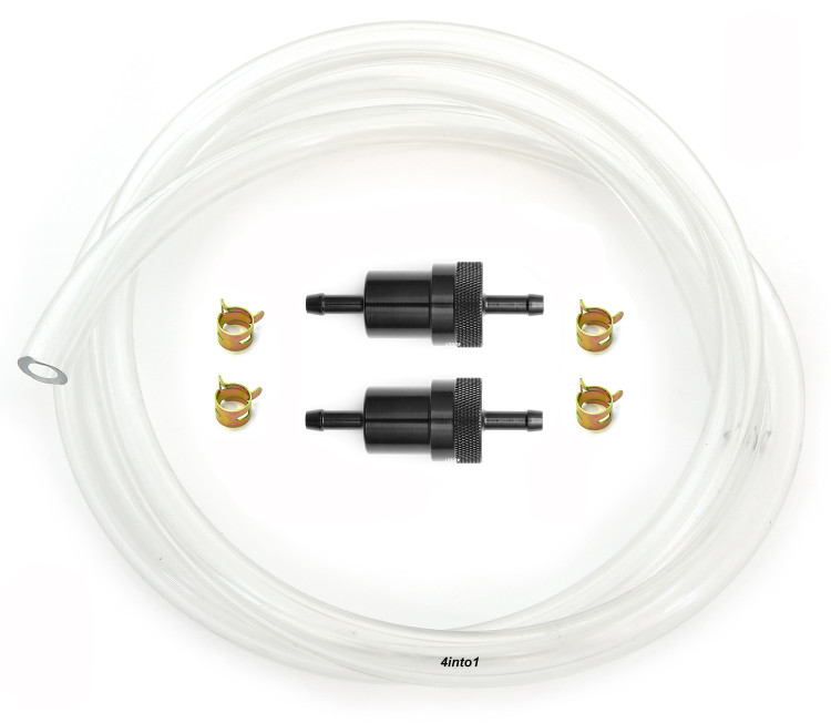 SP1 1/4" 6mm Clear Fuel Line Kit w/ 2 Black Aluminum Fuel Filter & Clips