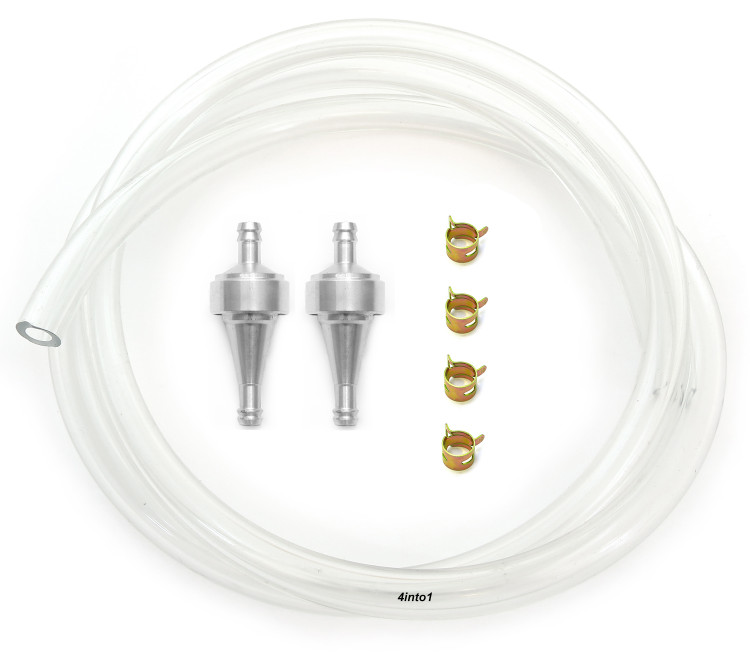 1/4" 6mm Clear Fuel Line Kit w/ 2 Titanium Aluminum Fuel Filter & Clips