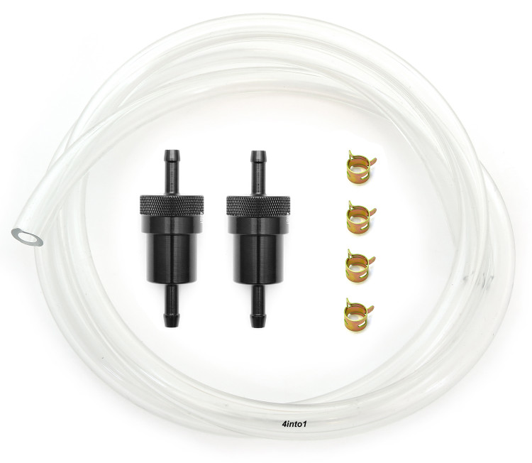 1/4" 6mm Clear Fuel Line Kit w/ 2 Black Aluminum Fuel Filter & Clips