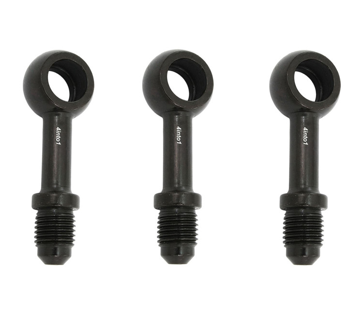 Set of 3 - Black AN3 Banjo Brake Line Fittings Zinc Plated - Straight